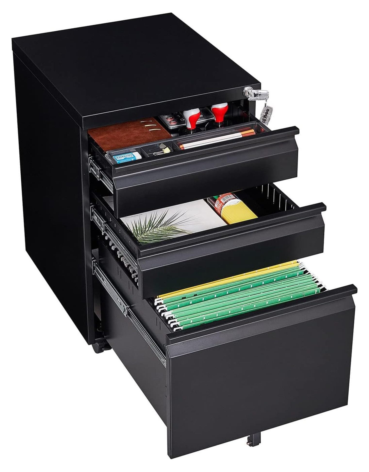 Black File Cabinet 3 Drawer, Under Desk Rolling Office Filing Cabinet ...