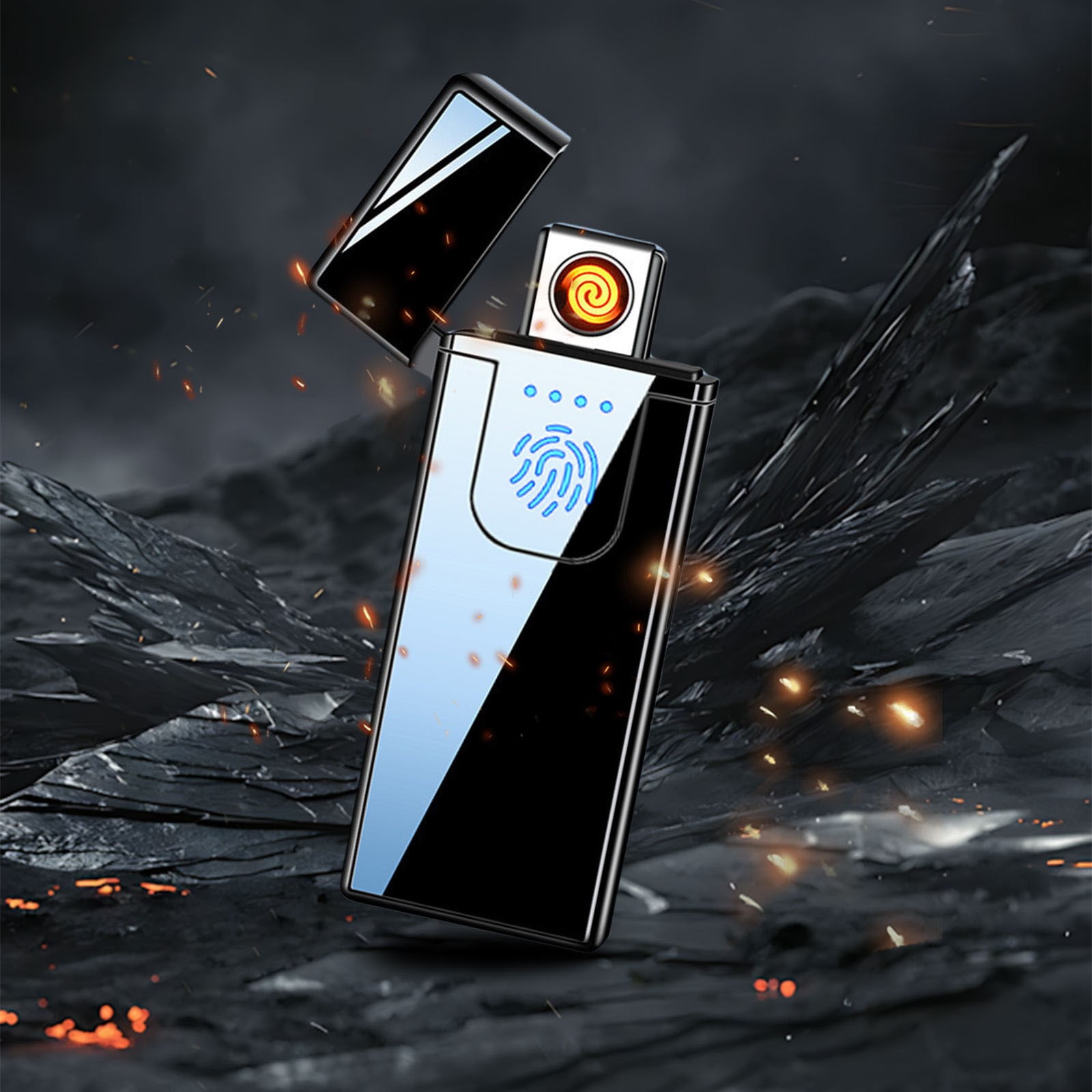 Black Fingerprint Sensor Usb Lighter, Dual Side Windproof Plasma Arc ...