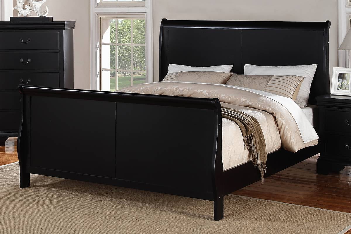 Black Finish 1pc Queen Size Bed Transitional Style Headbaord Footboard ...