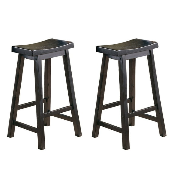 Black Finish 29-inch Solid Wood Saddle Seat Bar Stools (Set of 2 ...