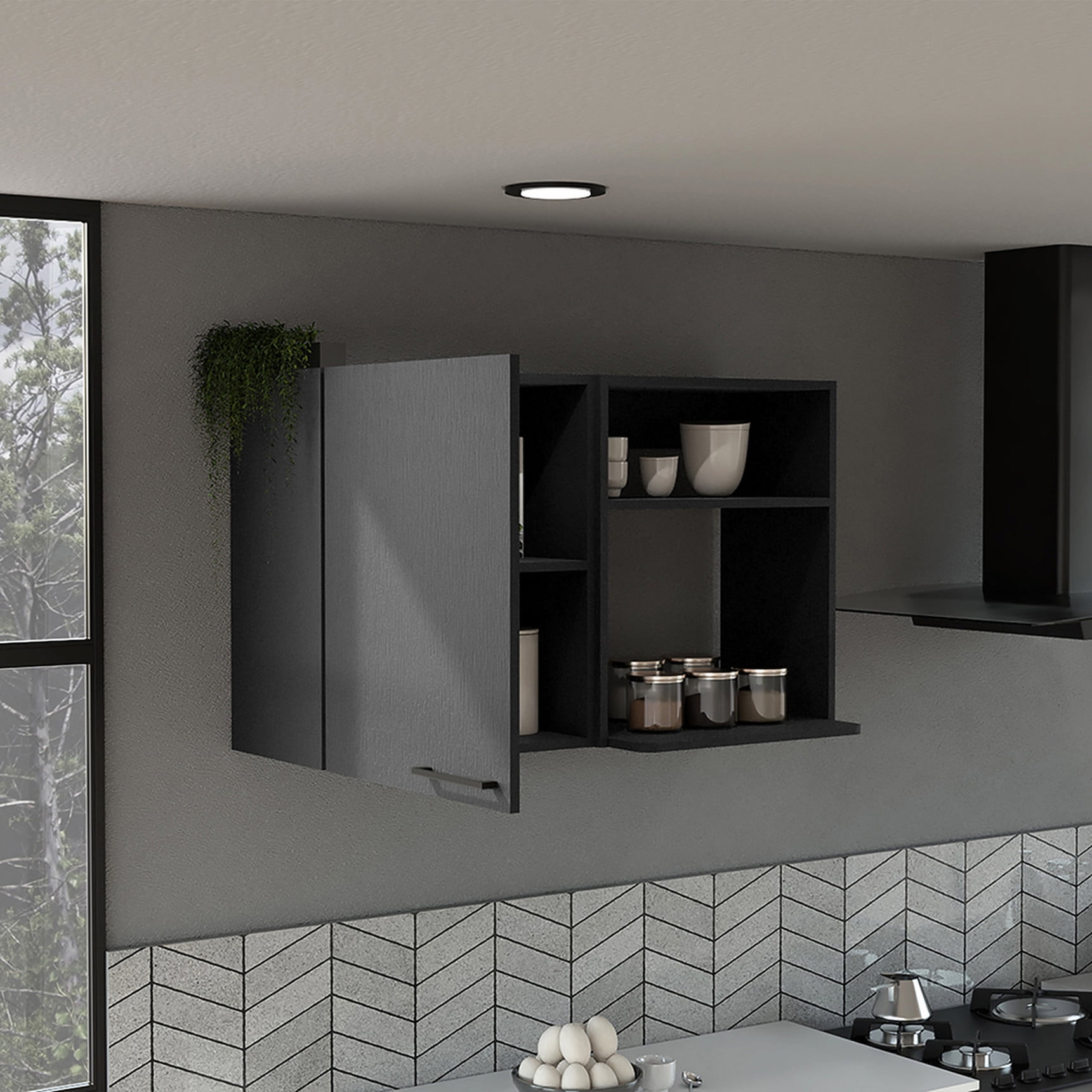 Black Finish Cabinet - Two - Shelf Wall Design - Various Home Spaces ...
