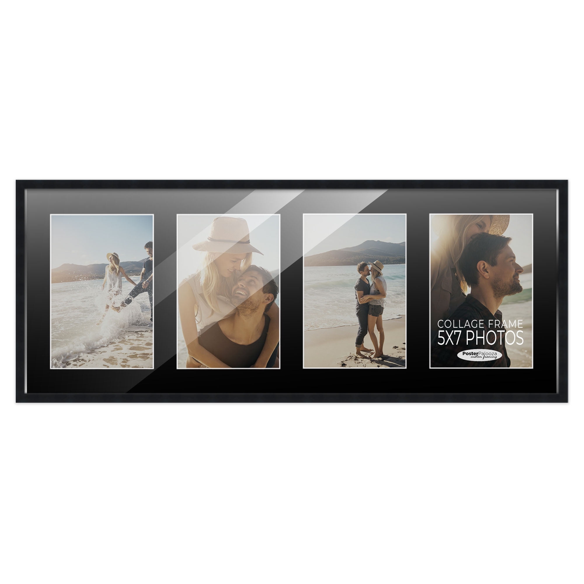 Black Finish Collage Panoramic Frame - Black Mat, Holds Four 5x7 Photos ...
