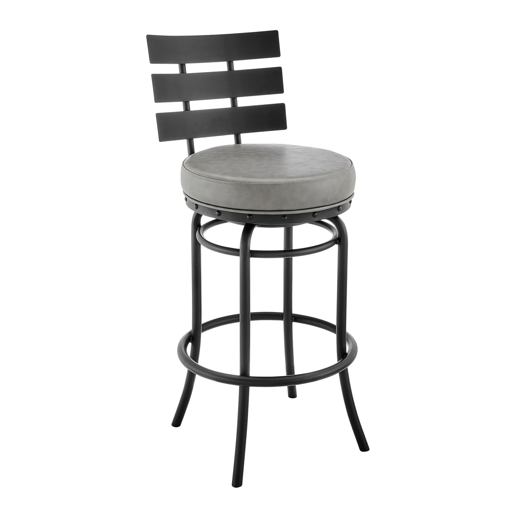 Black Finish Gray Faux Leather Counter Stool, Seat H 30 | Soft to Sit ...
