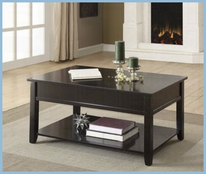 Black Finish Lift Top Coffee Table with Concealed Storage & Open Shelf ...