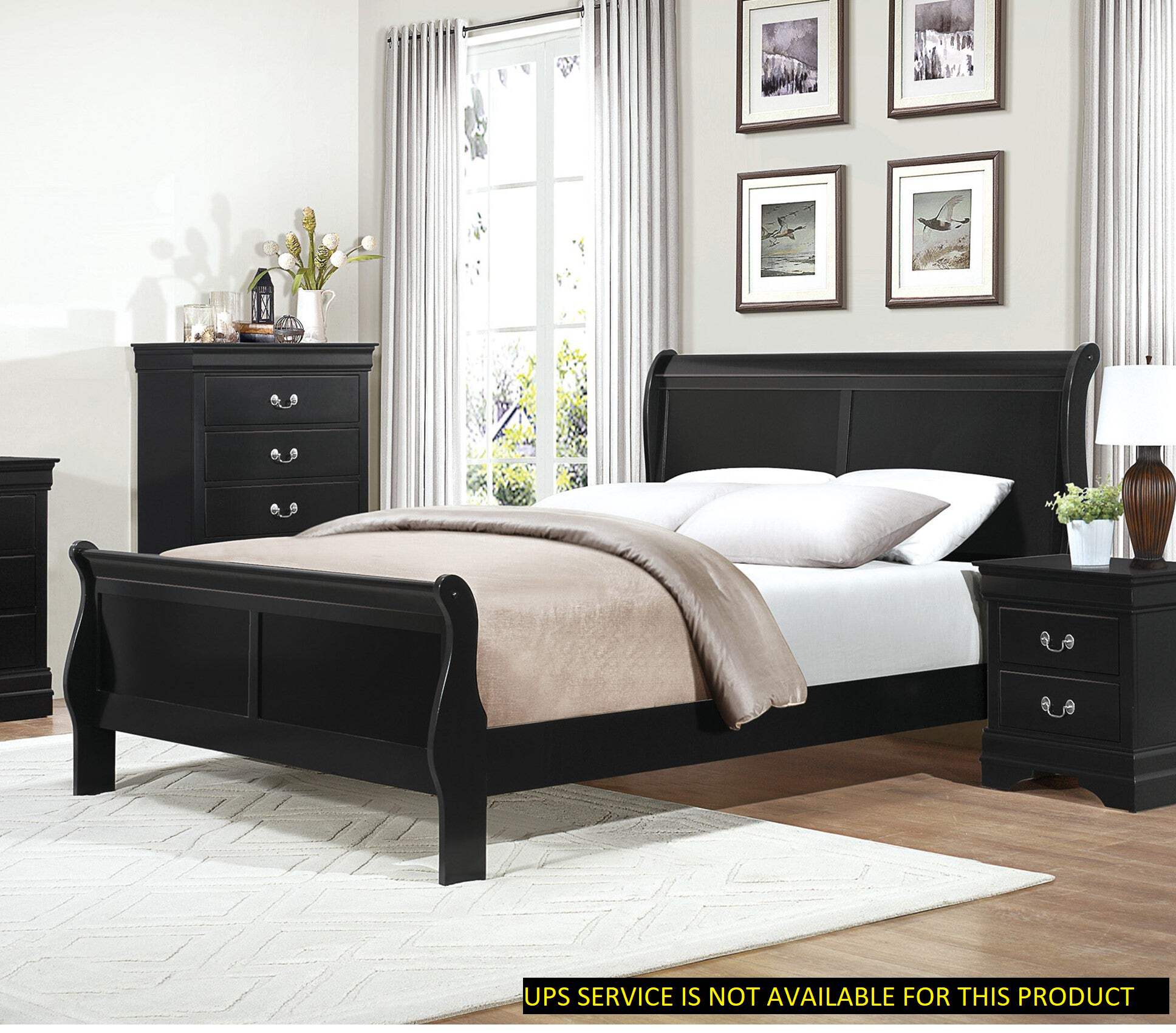 Black Finish Louis Philippe Style 1Pc Queen Size Sleigh Bed Traditional ...