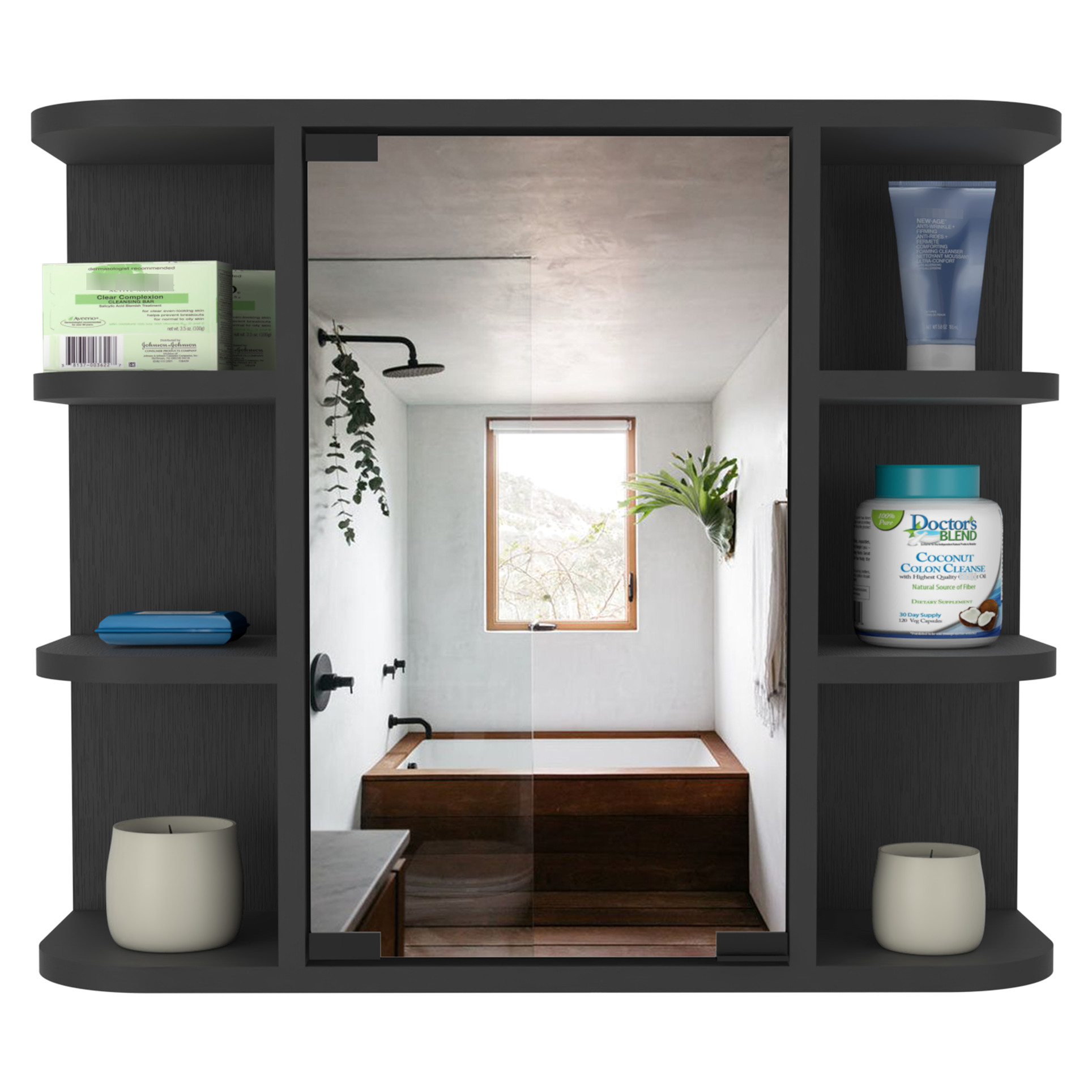 Black Finish Medicine Cabinet , 20"x23.6", Mirror, Quality Particle ...