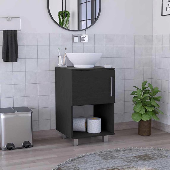 Black Finish - One - Door Cabinet Style - Bathroom Installation ...