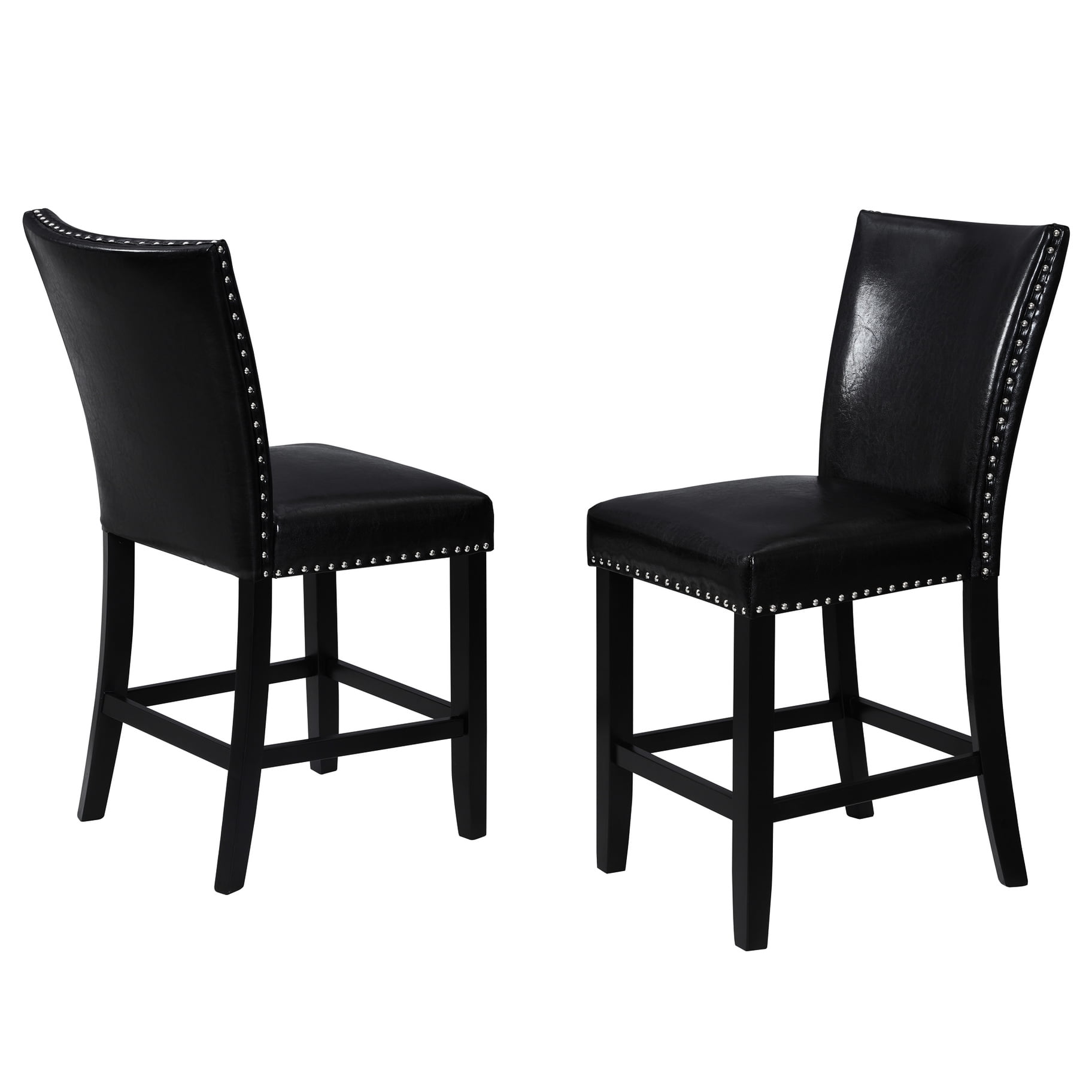 Black Finish PU Counter Chairs - Chrome Nailhead Decoration - Dining ...