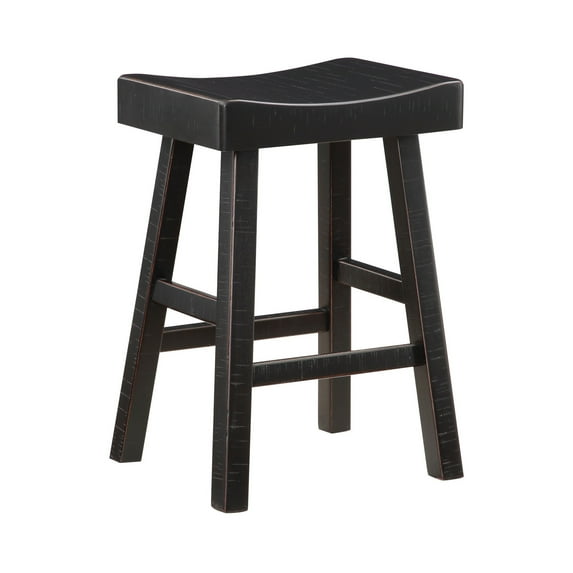 Black Finish Set of 2 Counter Height Solid Rubberwood Stools ...