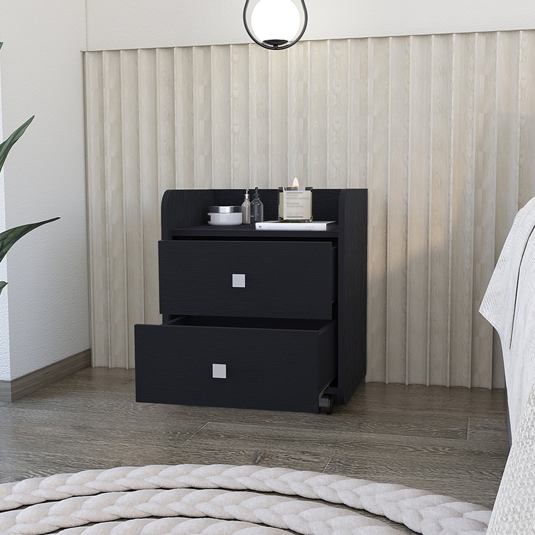 Black Finish Two - Drawer Nightstand | Perfect for Bedroom Night Setup ...