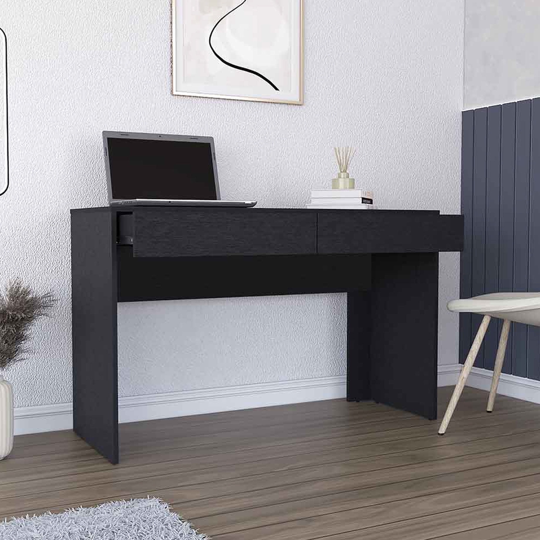 Black Finish - Two Drawers for Hidden Storage - Home Office Use - Long ...