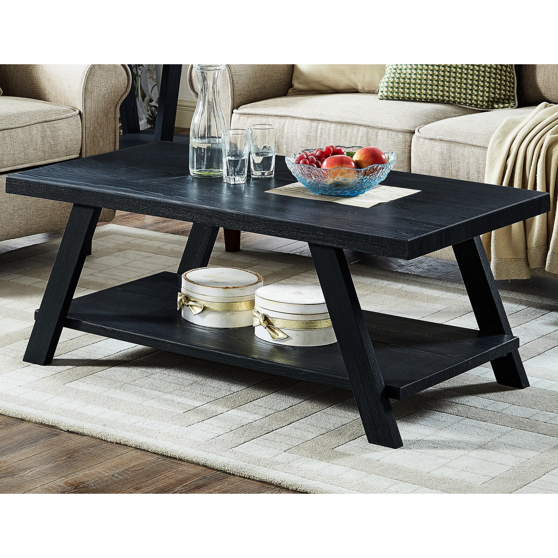 Black Finish Wood - Under - table Shelf Storage - Home Decor - Wide ...