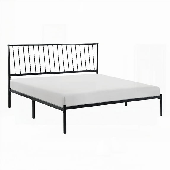 Black Finished Metal Frame King Platform Bed with Angle Headboard - 1pc ...