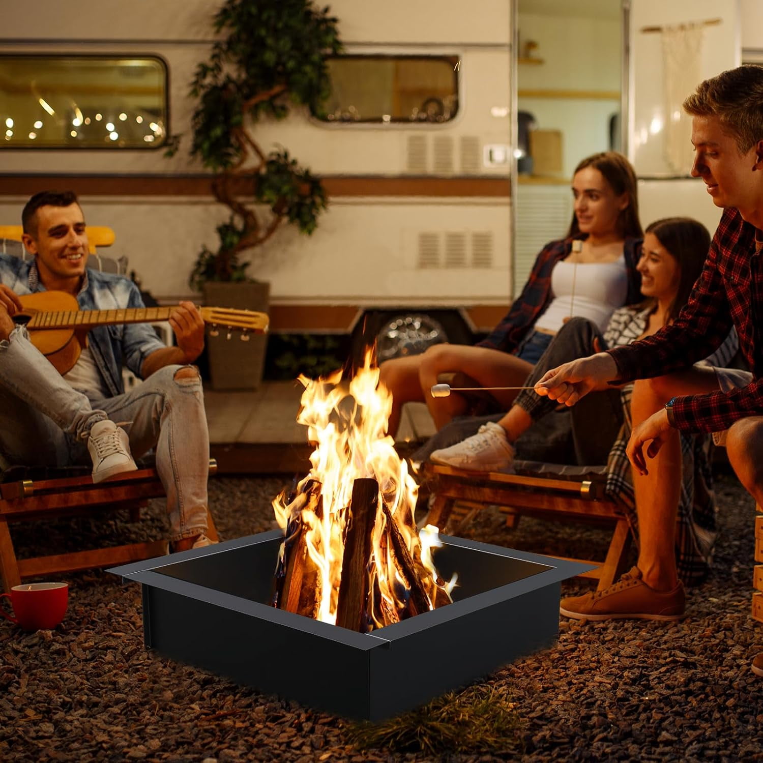Black Fire Pit Ring, 36" D x 36" W x 10" H, Square Fire Pit Insert ...