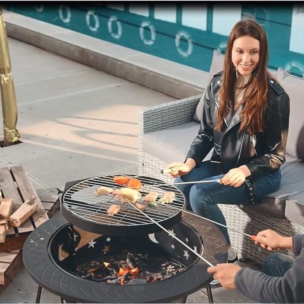 Black Fire Pits Wood Burning-Includes Grill Grate, Metal Round,Poker ...