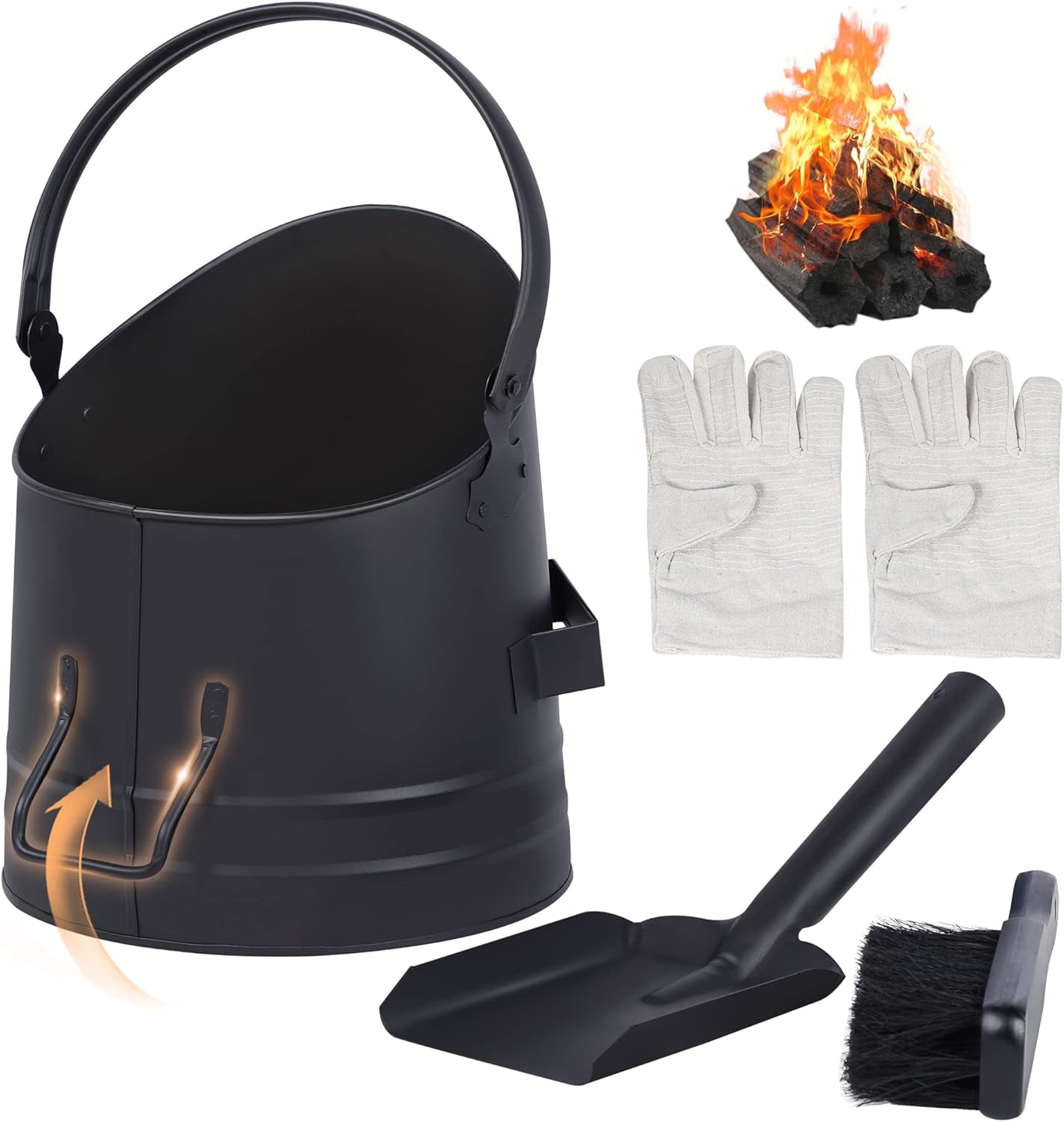 Fireplace Ash Bucket, Coal Bucket with Shovel,Hand Broom and Heat ...