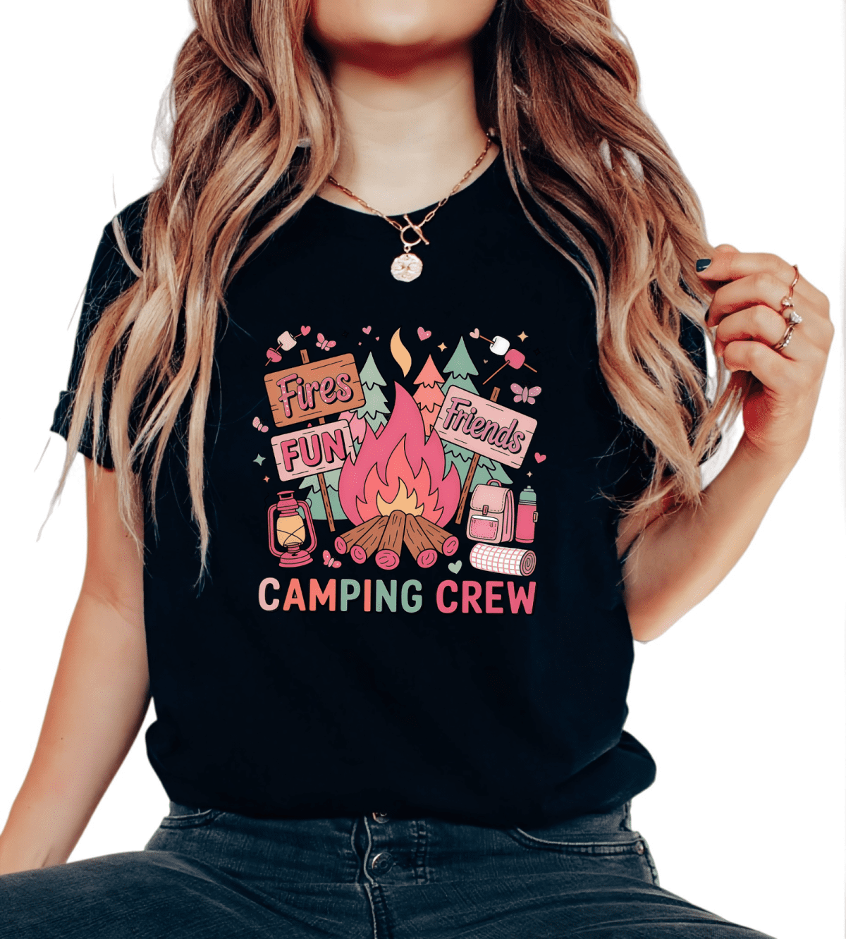 Black Fires Friends Fun Camping Crew Print Tshirt Graphic Tees Shirts ...