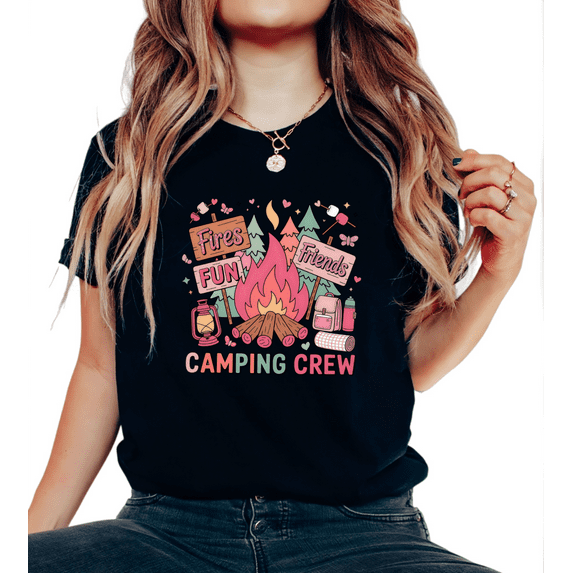 Black Fires Friends Fun Camping Crew Print Tshirt Graphic Tees Shirts ...