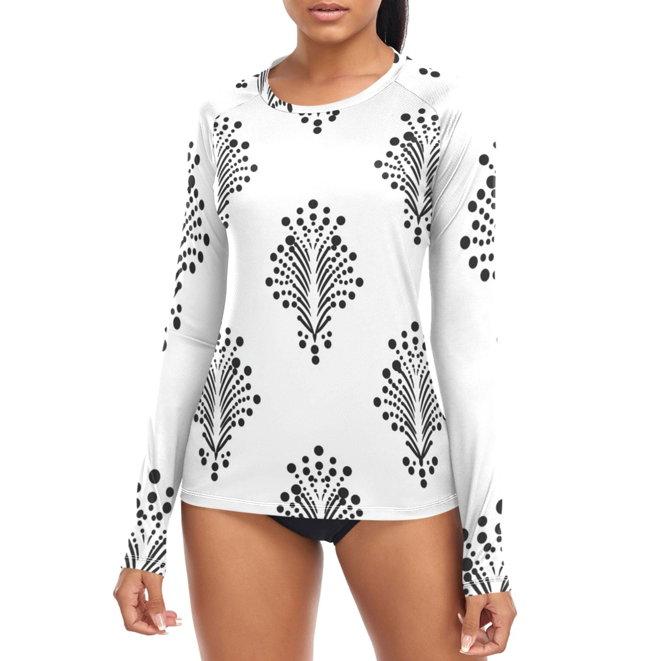 Black Firework Pattern Women's Rash Guard Shirts UPF 50+ Sun Protection ...