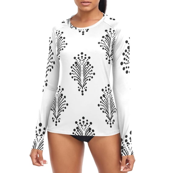 Black Firework Pattern Women's Rash Guard Shirts UPF 50+ Sun Protection ...
