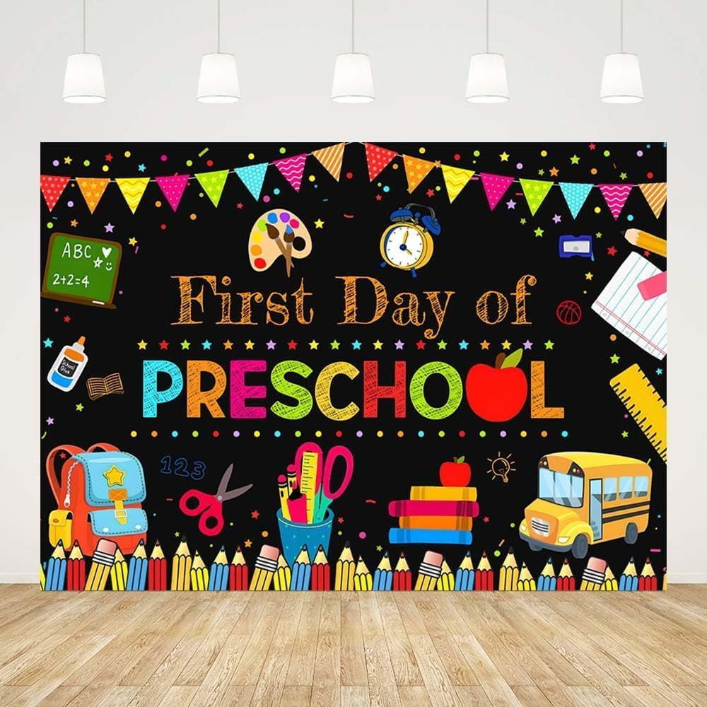 Black First Day of Preschool Backdrop Photography Back to School ...
