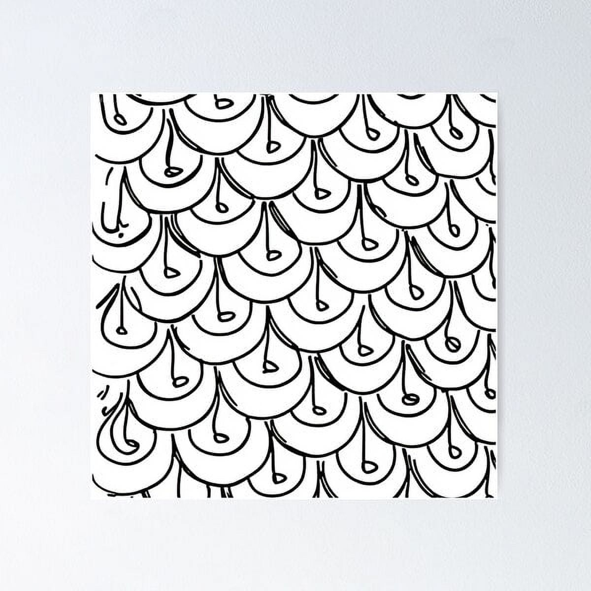 Black Fish Scale Line Pattern On White Poster Wall Art, Modern Wall ...