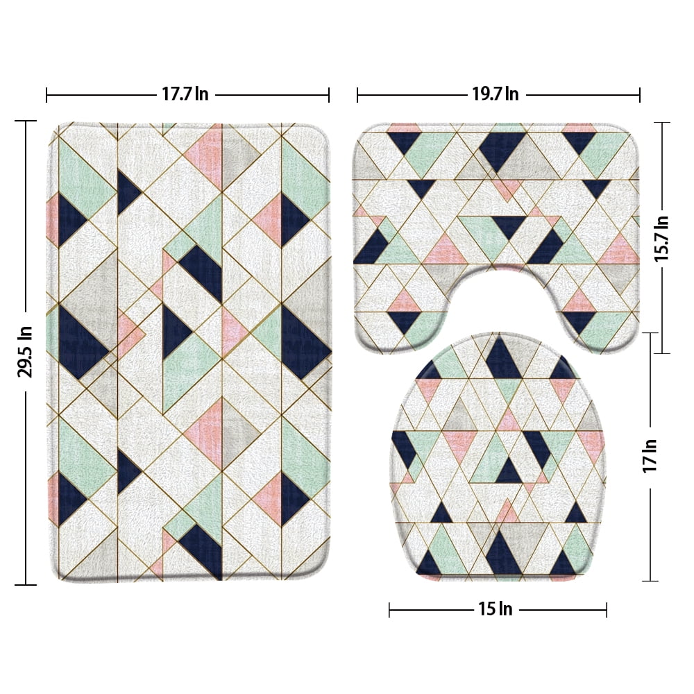 Black Fish Scale Pattern Geometry Bath Mat 3 Pcs Set Bathroom Decor ...