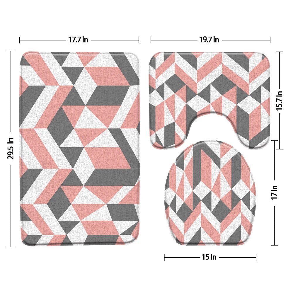 Black Fish Scale Pattern Geometry Bath Mat 3 Pcs Set Bathroom Decor Rugs Bathtub Carpet Anti ...