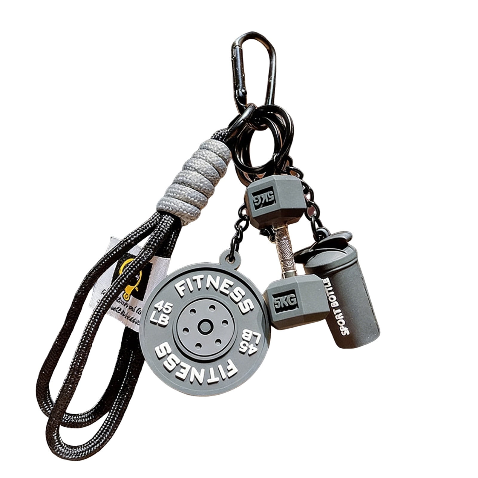 Black Fitness Keychain Set With Mini Dumbbell Kettlebell Weight Charm ...