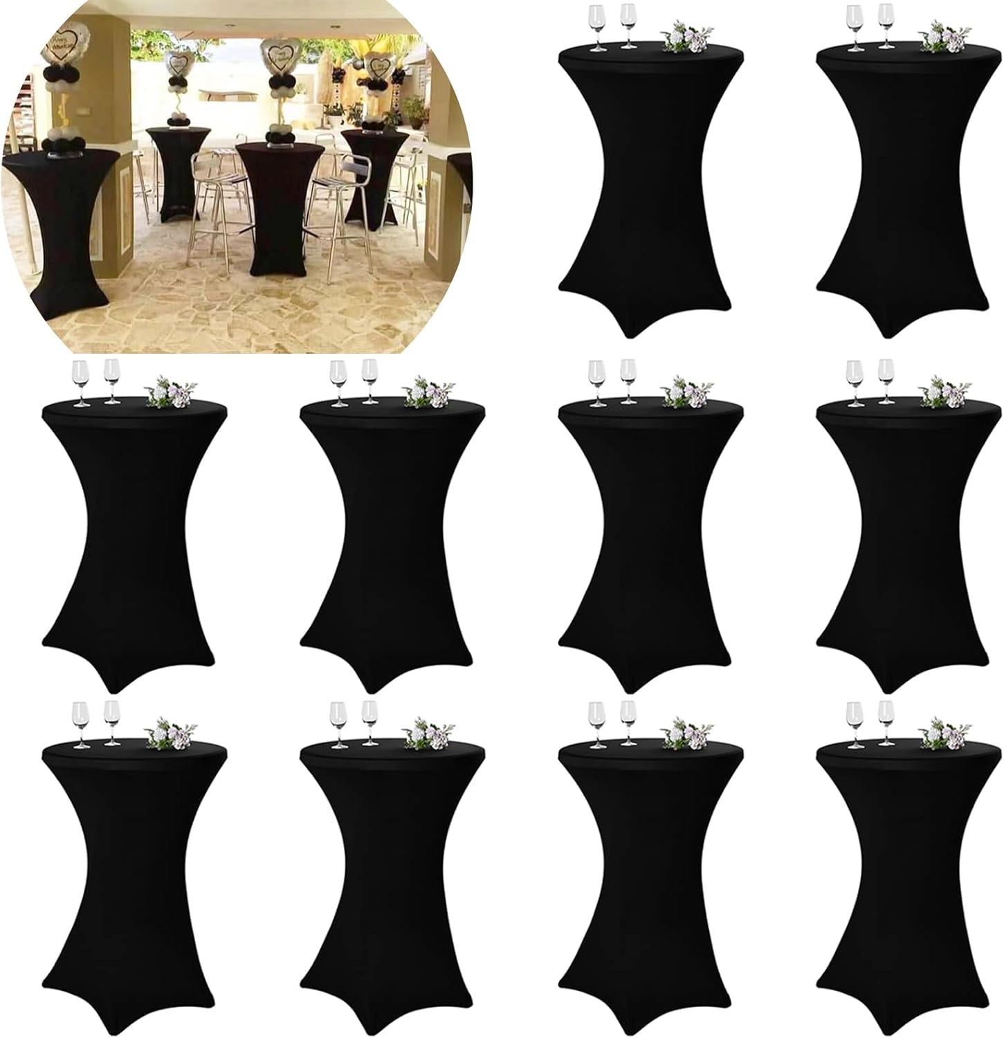 Black Fitted High Top Table Cocktail Spandex Tablecloth with Square ...