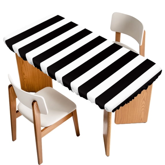 Black and Fitted Rectangle Tablecloth 24" x 36" White Stripe Elastic ...