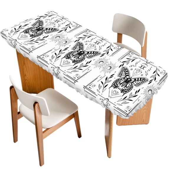 Black and Fitted Rectangle Tablecloth 32" x 96" White Frame Butterfly ...