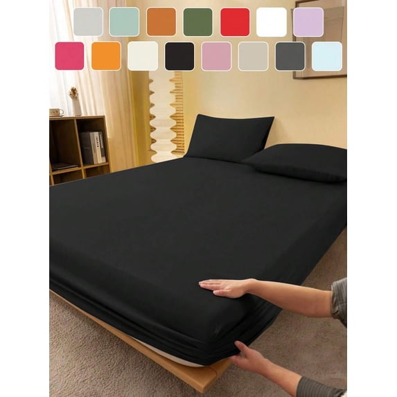 Black Fitted Sheet Set With Pillowcases, Soft Breathable Mattress ...