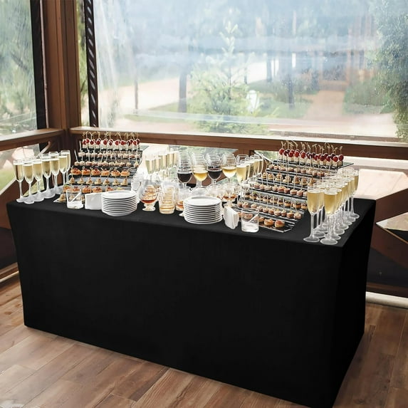 Black Fitted Table Covers for 8 Foot Tables - 96 x 30 Inch - 4 Pack ...