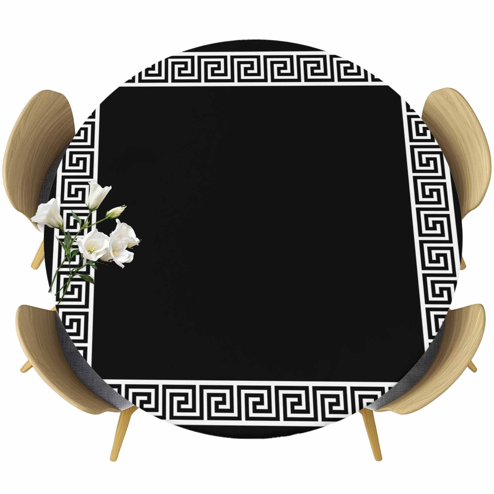 Black Fitted Tablecloth with Elastic Edged, Round Table Cloth for ...