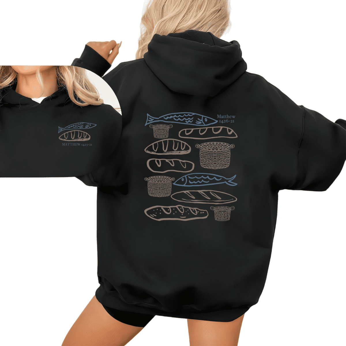 Black Five Loaves And Two Fishes Matthew 14:16-21 Hoodie Christian ...