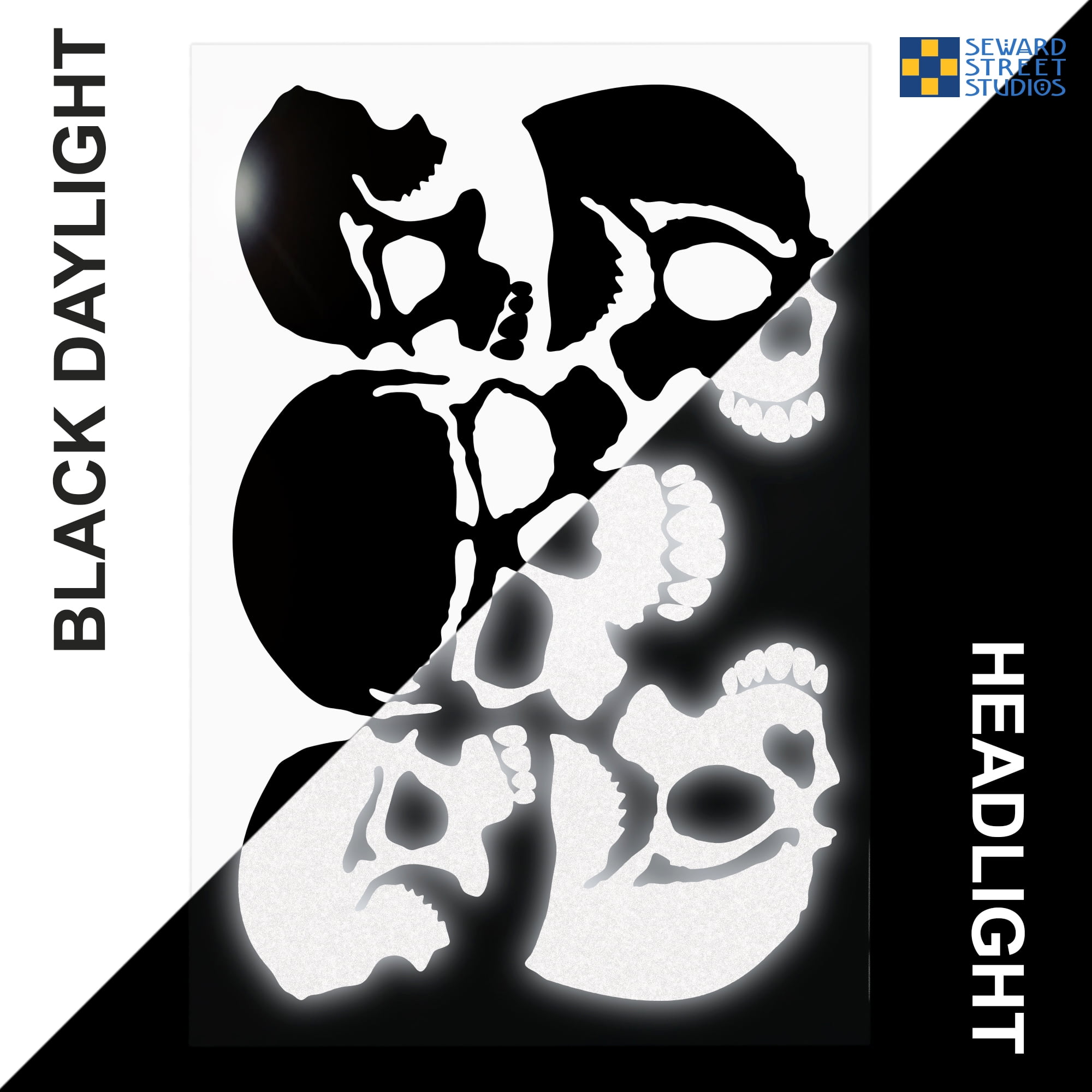 Black Five Skulls Reflective Decal Set, 5 Skulls Motorcycle Helmet ...