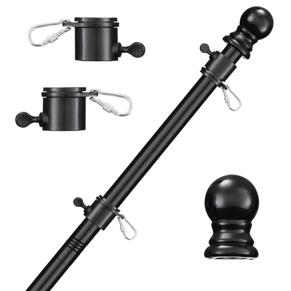 Black Flag Pole 5ft, Heavy Duty Metal Tangle Free Flagpole for Outside ...