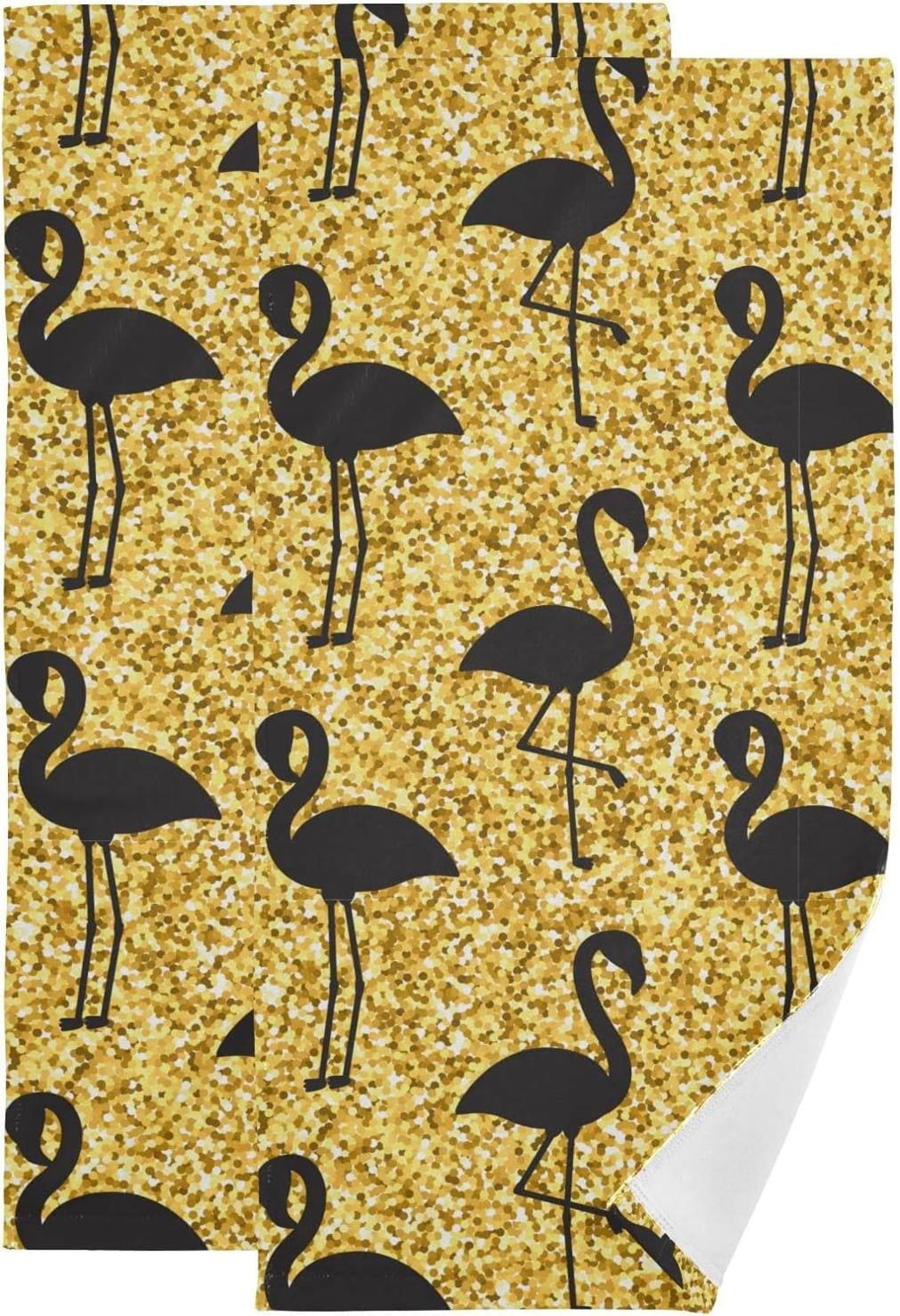 Black Flamingo Silhouettes Golden Glitterglitter Background Hand Towels ...