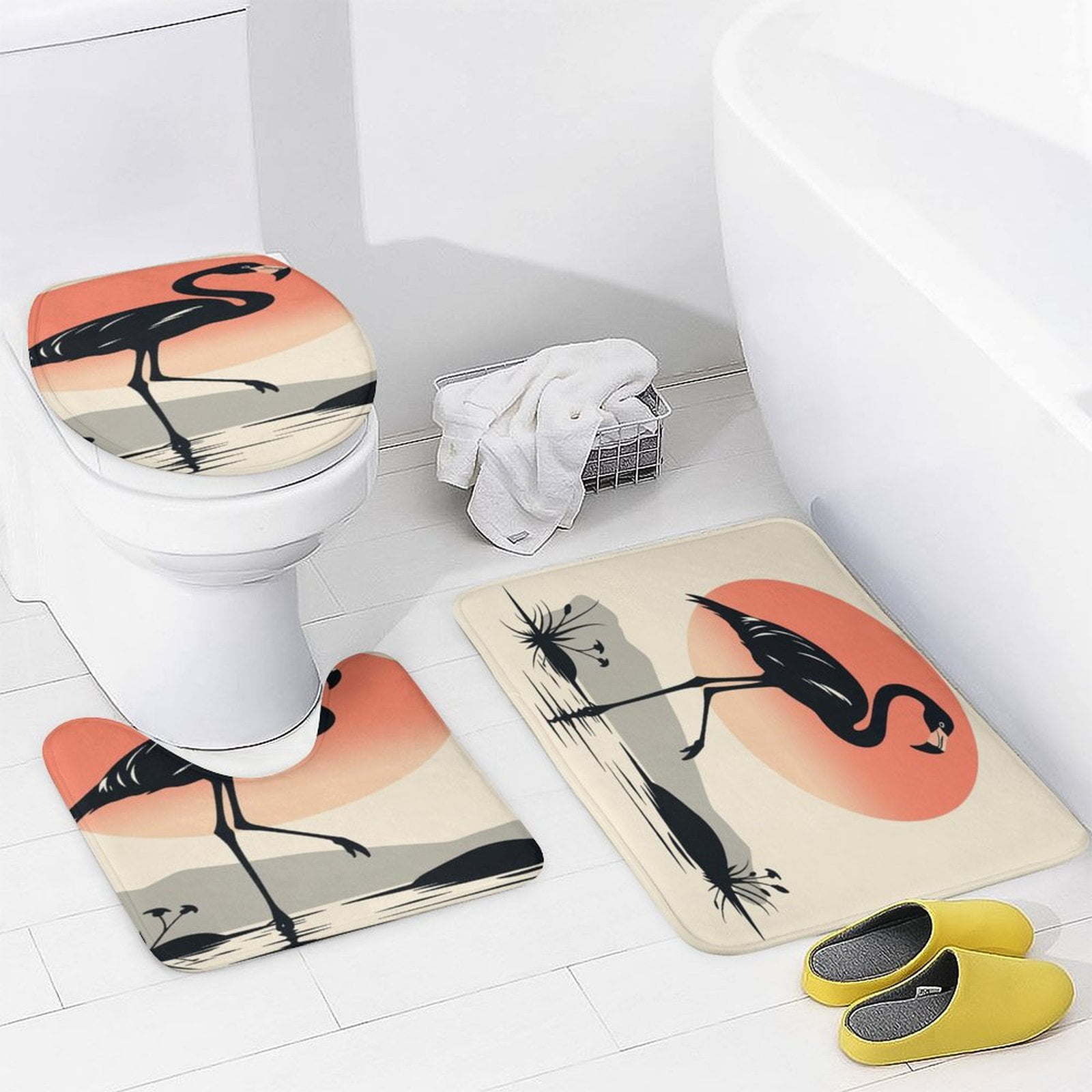 Black Flamingo Sunset Scene Bathroom Rugs Set 3 Piece with Non-Slip ...