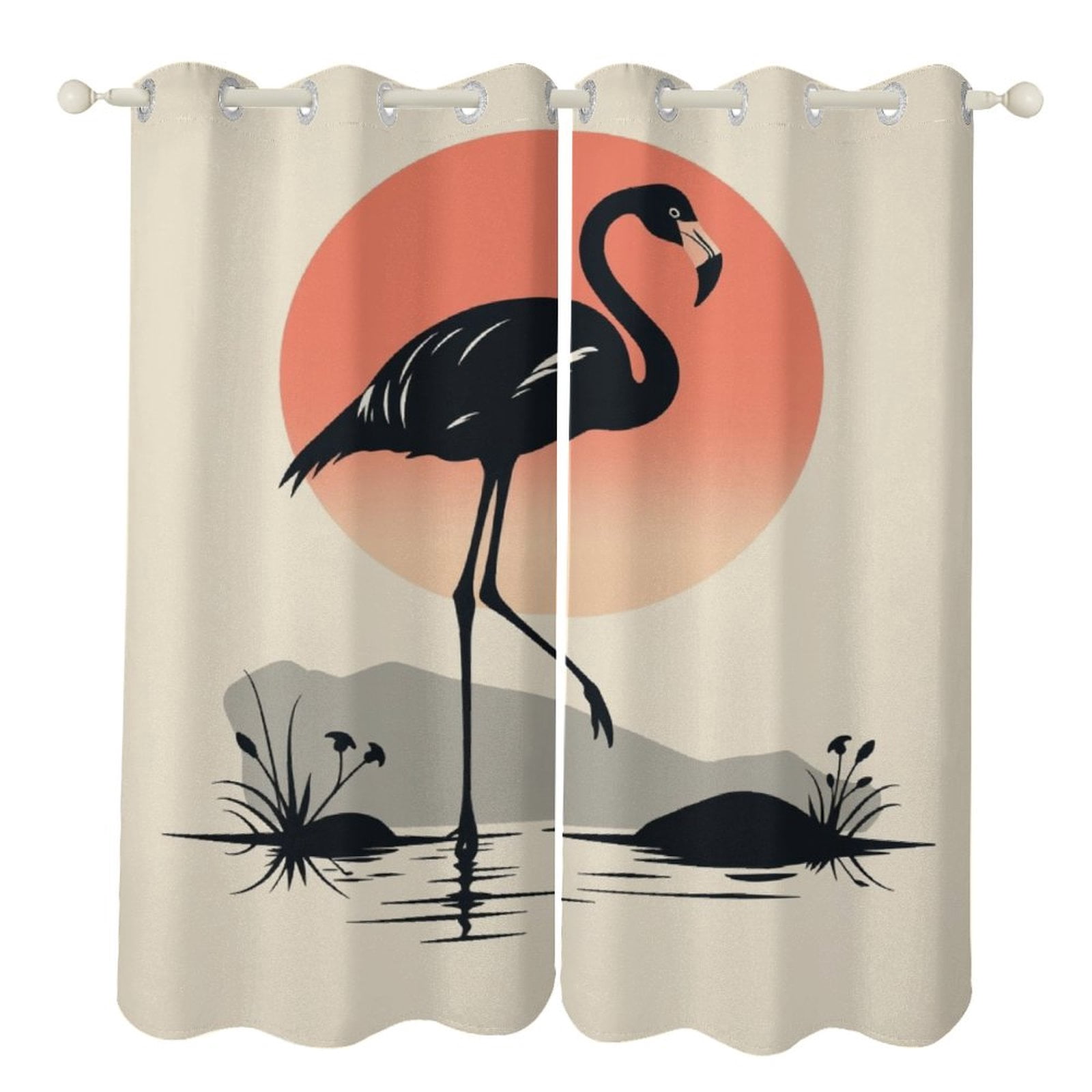 Black Flamingo Sunset Scene Blackout Curtains 2 Panel Rod Pocket ...