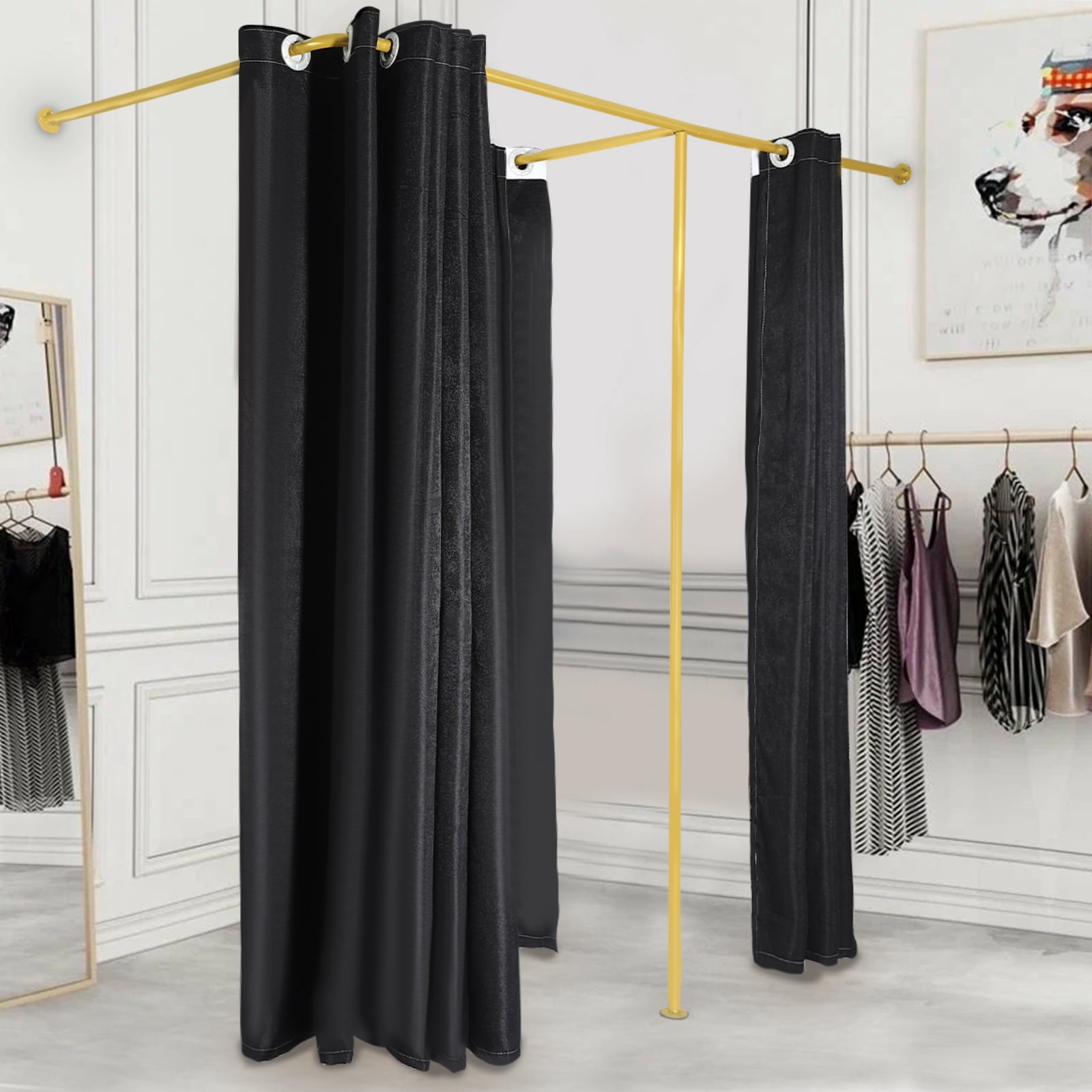 Black Flannel Carbon Steel 200x100x200cm F-Type Wall-Hung Fitting Room ...