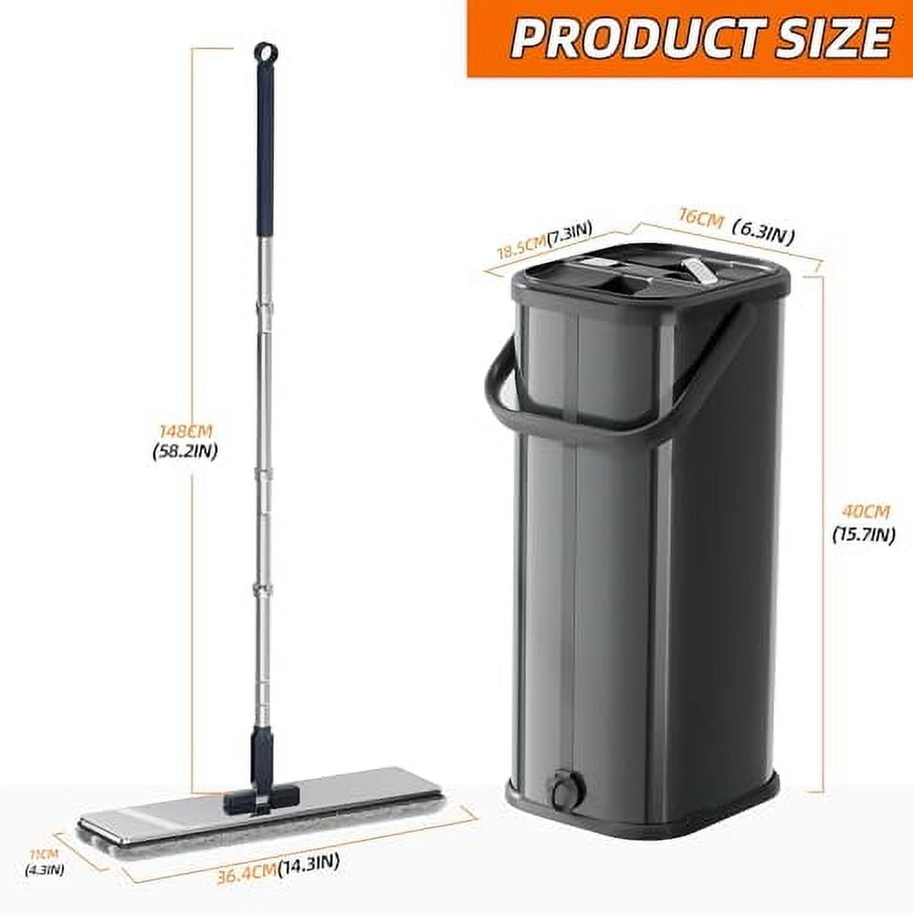 Black Flat Mop and Bucket for Home with 4 Extra Refills, Stainless ...