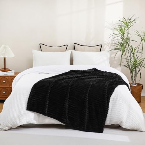 Black Fleece Throw Blanket 108”×90” for Couch Sofa Bed,Super Soft Cozy ...