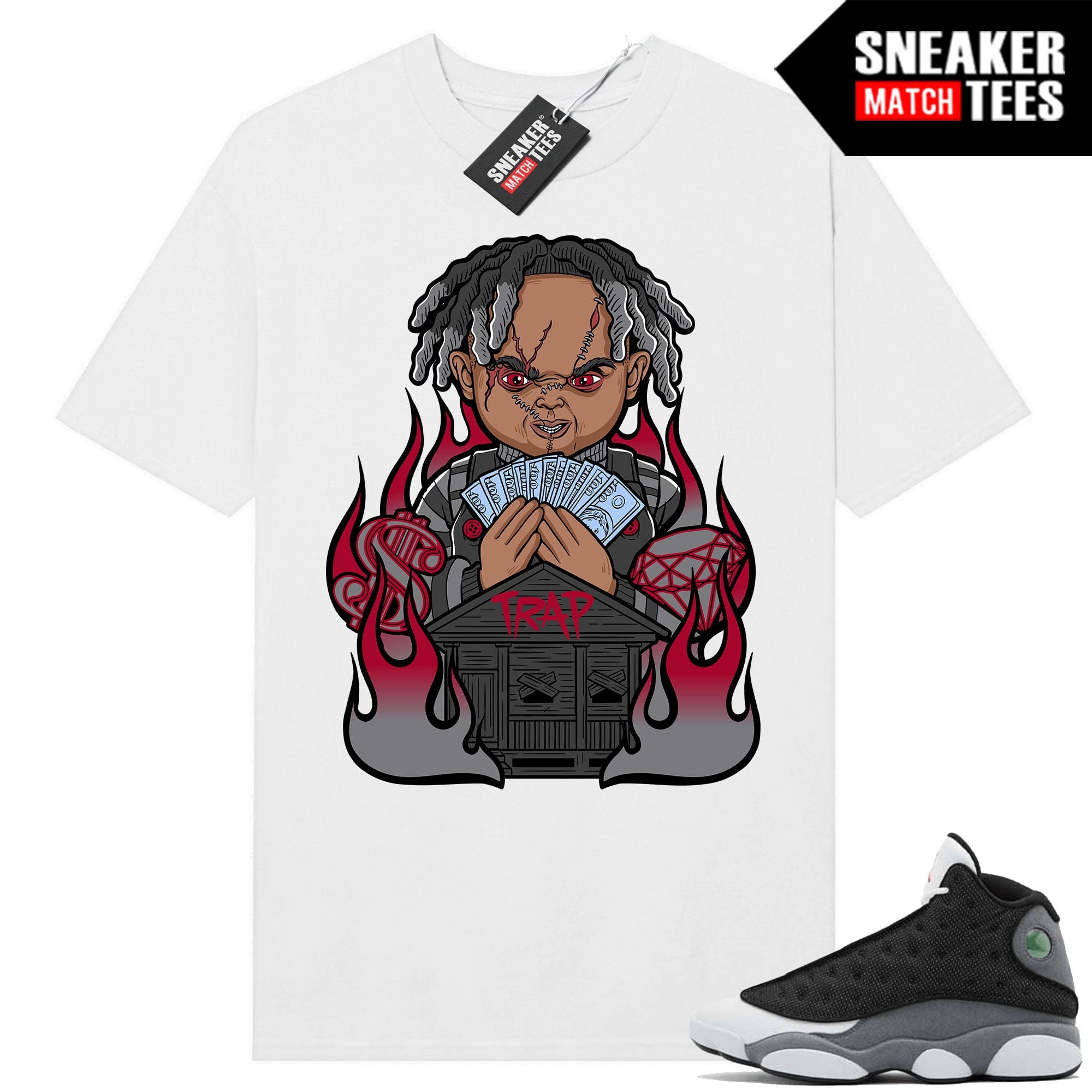 Black Flint 13s shirts to match Sneaker Match Tees White "Trap Chucky ...