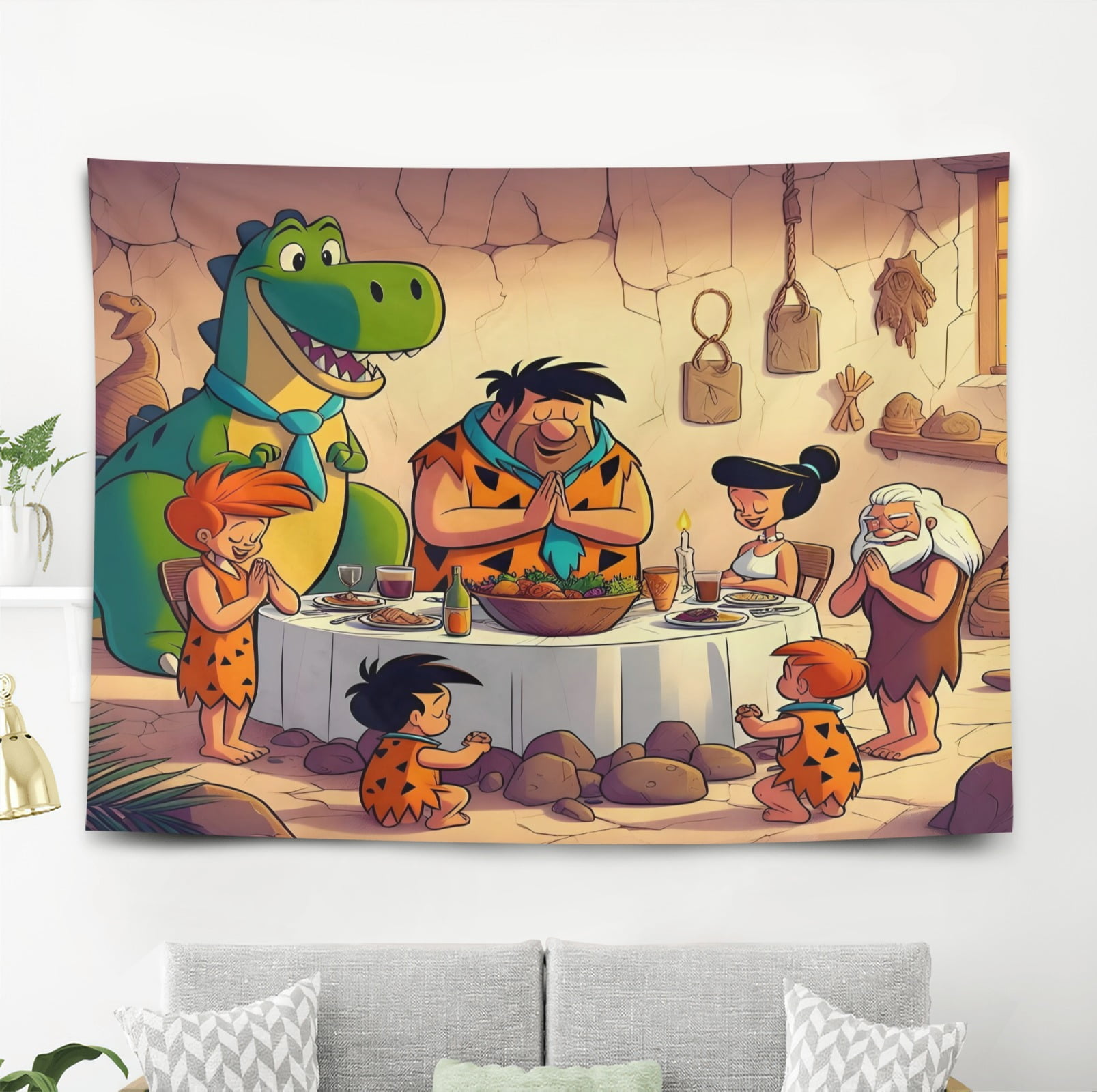 Black Flintstones Pattern Wall Hanging 50*60 Inches High-Quality Peach ...