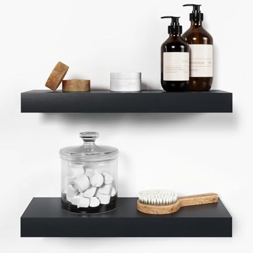 Black Floating Shelf 18 inch, High End Solid Real Wood 18inch Bathroom ...