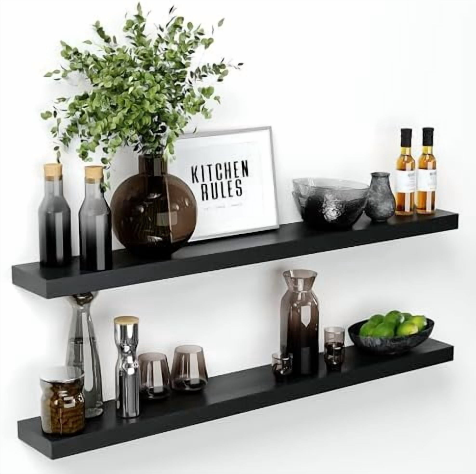 Black Floating Shelf 48 inches, High End Solid Real Wood 48 inch Long ...