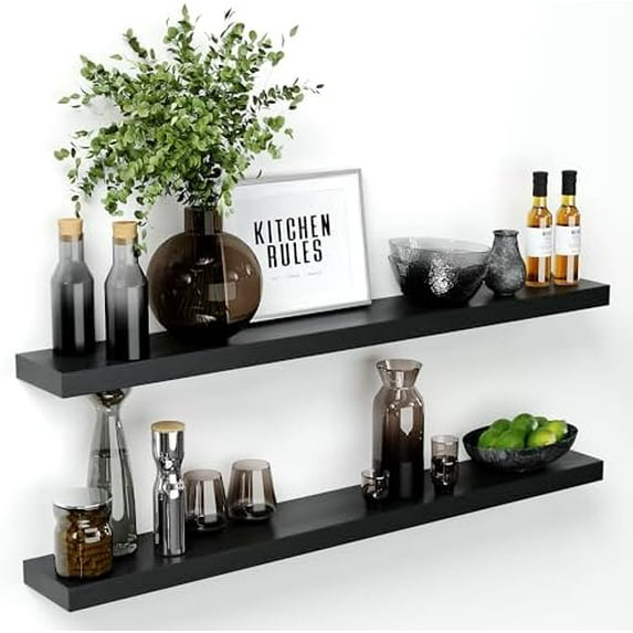 Black Floating Shelf 48 inches, High End Solid Real Wood 48 inch Long ...