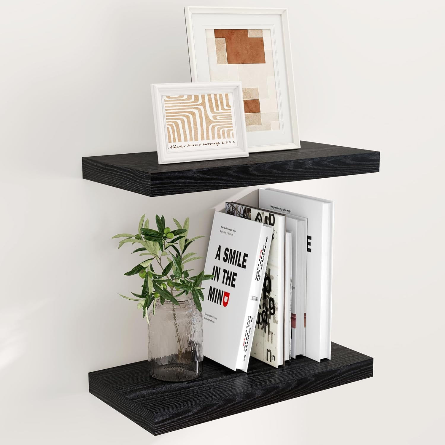 Black Floating Shelves 16" W x 9.3" D, Deep Floating Shelf for Bathroom ...